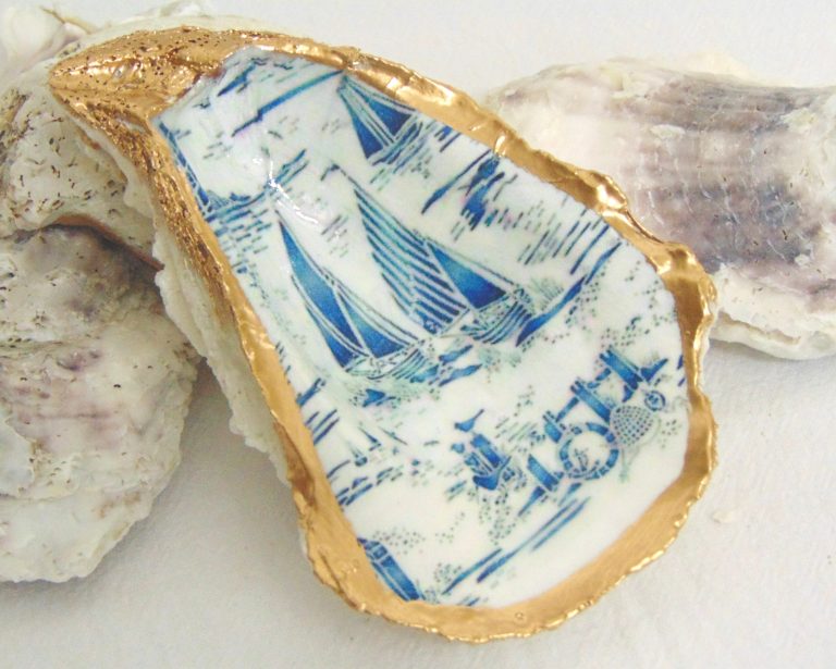 Sailboat Toile Oyster Shell Jewelry Bowl | Lowcountry Linens