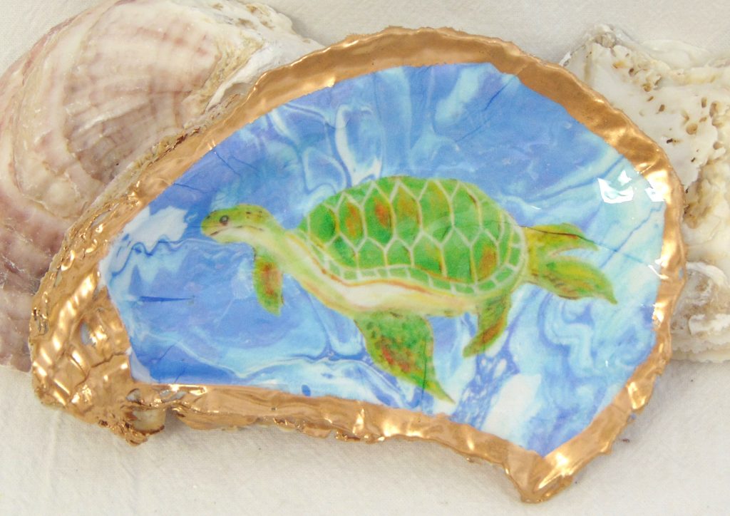 Ocean Turtle Oyster Shell Jewelry Bowl | Lowcountry Linens