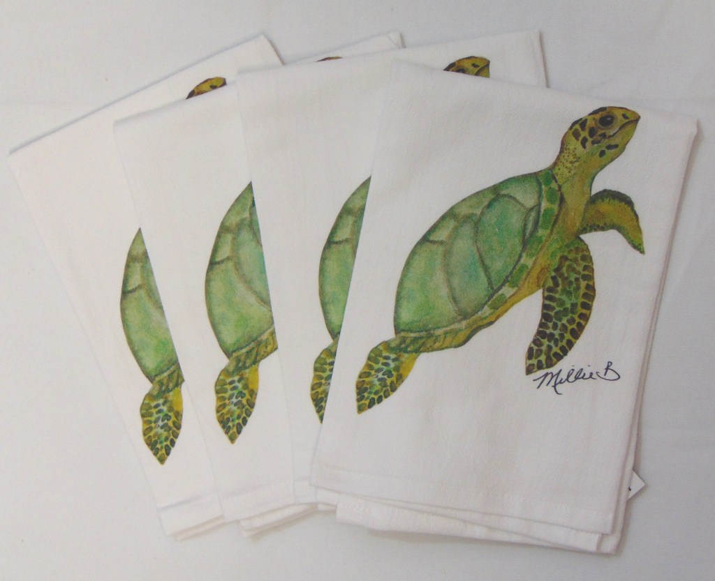 Limited Edition Watercolor Sea Turtle White Flour Sack Napkins ...