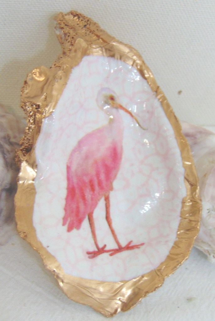 Watercolor Spoonbill Oyster Shell Jewelry Bowl | Lowcountry Linens