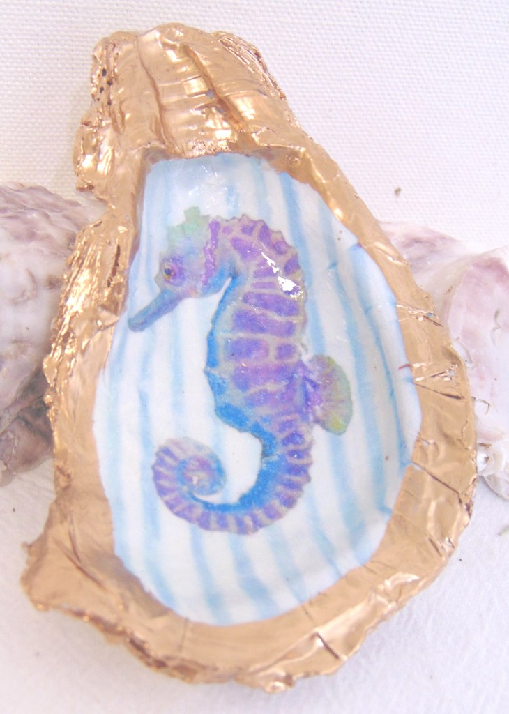Watercolor Seahorse Oyster Shell Jewelry Bowl | Lowcountry Linens
