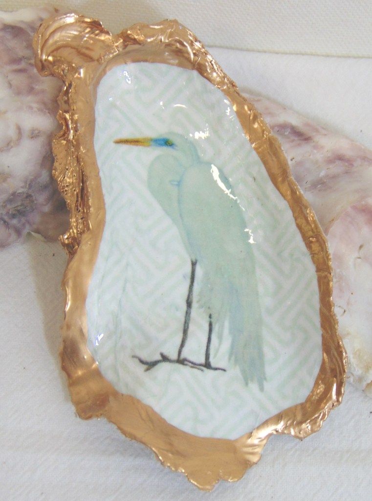 Watercolor Egret Oyster Shell Jewelry Bowl | Lowcountry Linens
