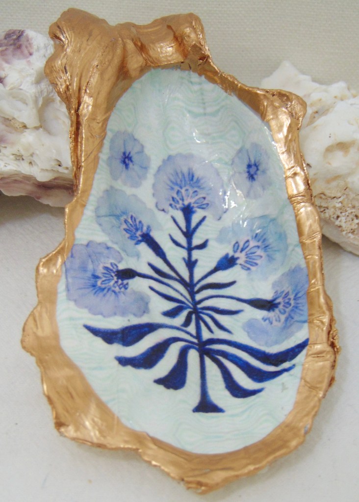 Watercolor Poppy Love Oyster Shell Jewelry Bowl | Lowcountry Linens