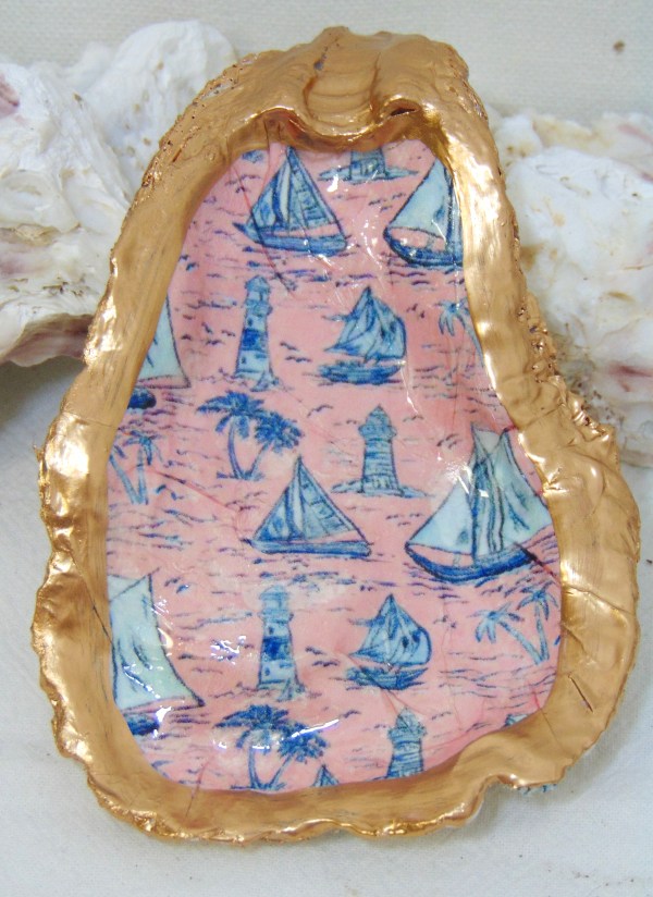 Watercolor Coral Sailboat Toile Oyster Shell Jewelry Bowl | Lowcountry ...