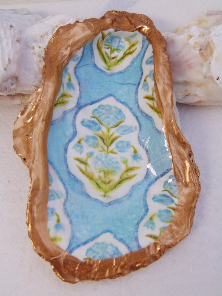 Watercolor Folly Poppy Blue Oyster Shell Jewelry Bowl | Lowcountry Linens