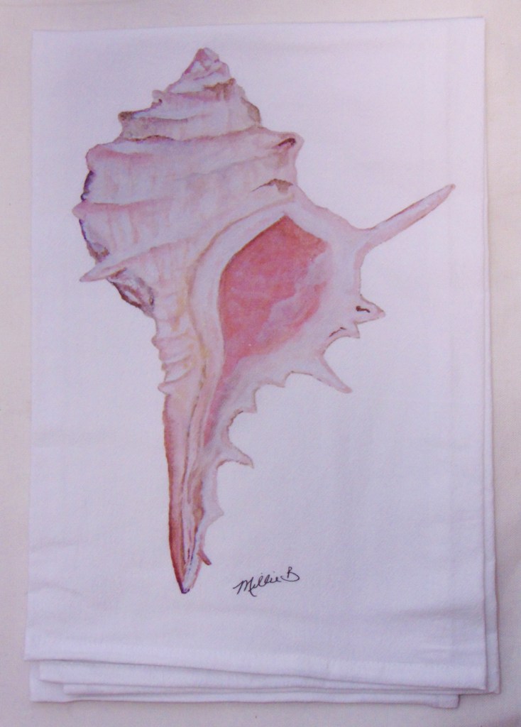 Limited Edition Watercolor Conch Shell Print White Flour Sack Towel ...
