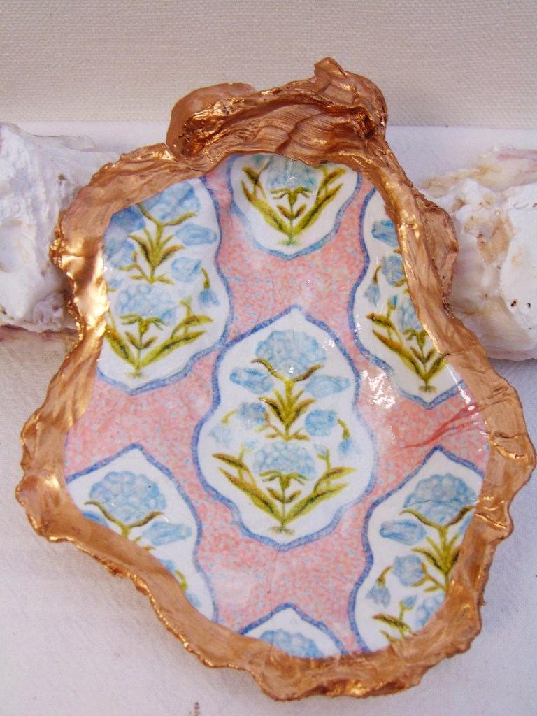 Watercolor Folly Poppy Coral Oyster Shell Jewelry Bowl | Lowcountry Linens