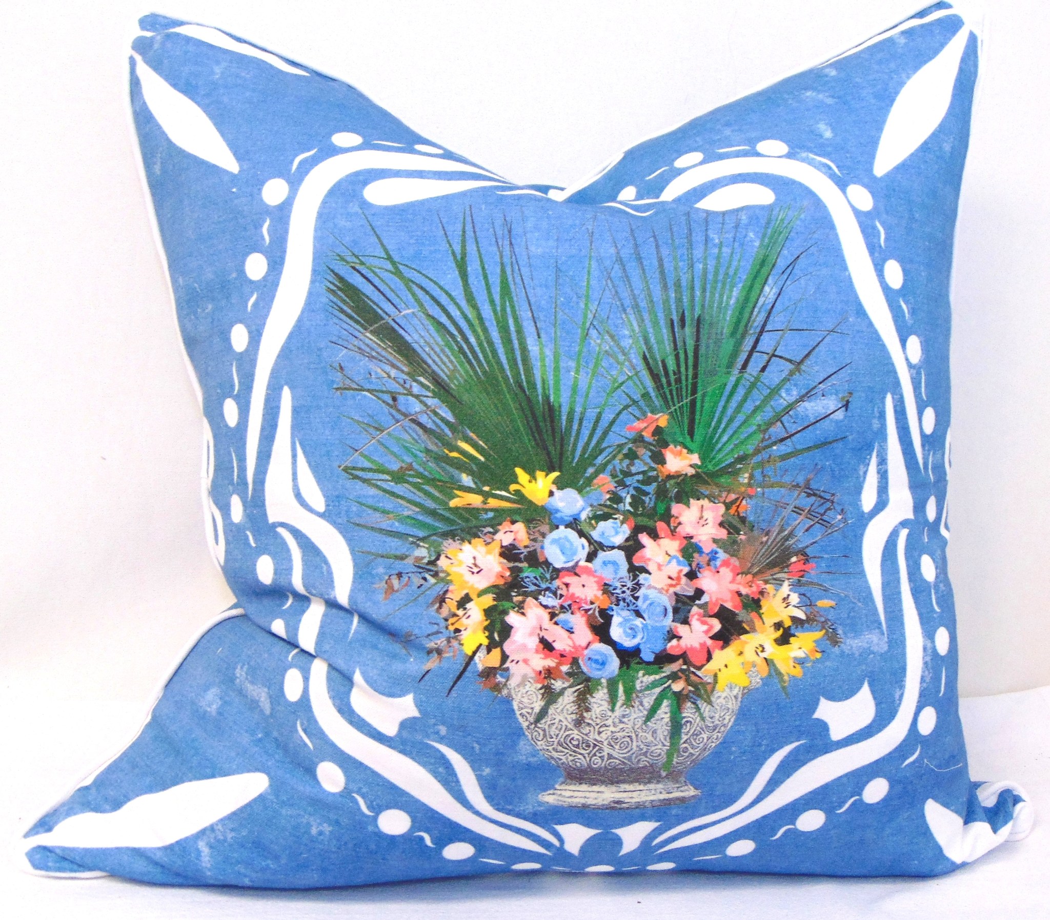 Limited Edition Charleston Bouquet Denim Blue Pillow Cover With Welt ...